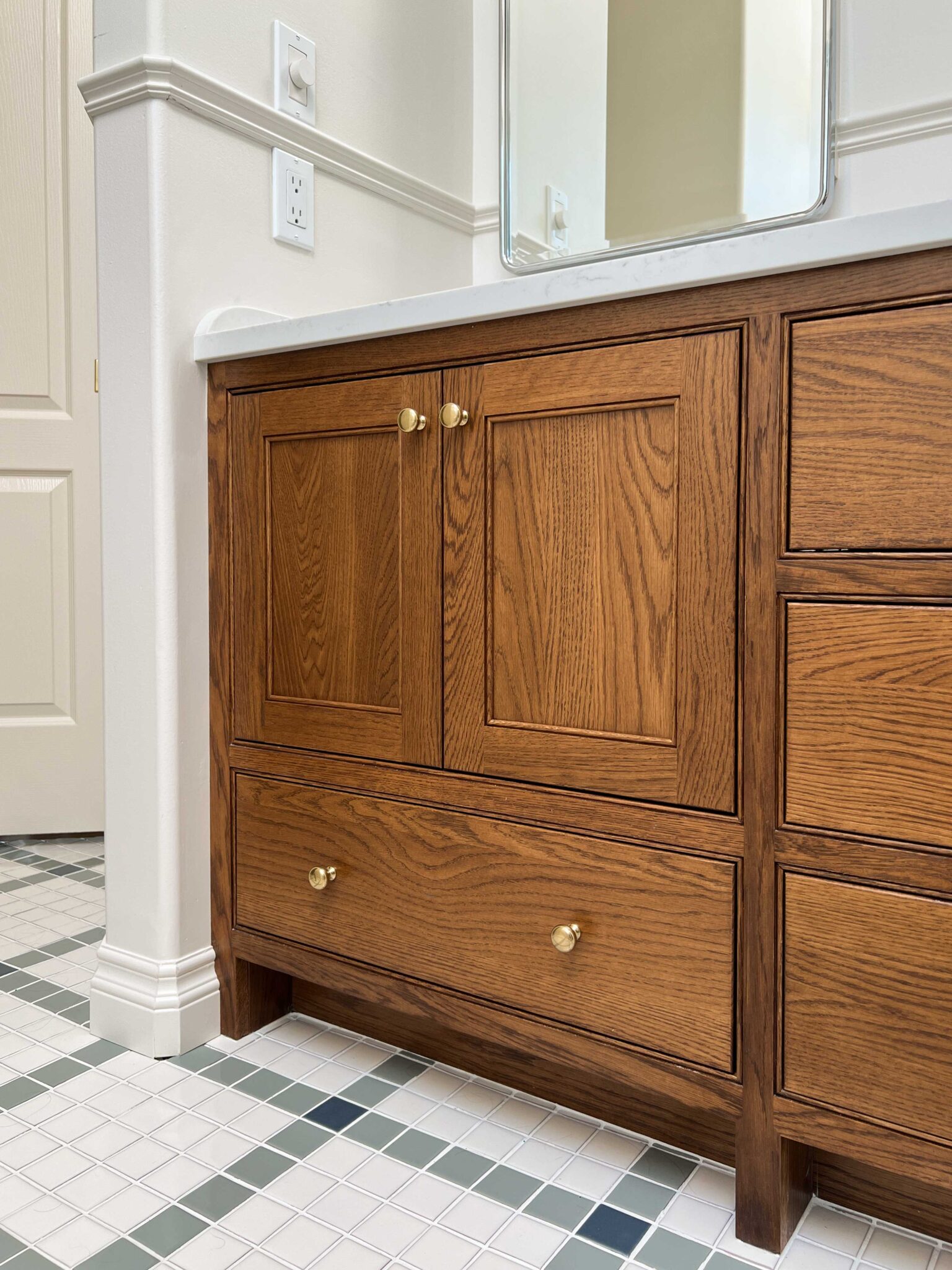 All About our Custom Oak Wood Vanity with Cabinet Joint - Erin Zubot Design