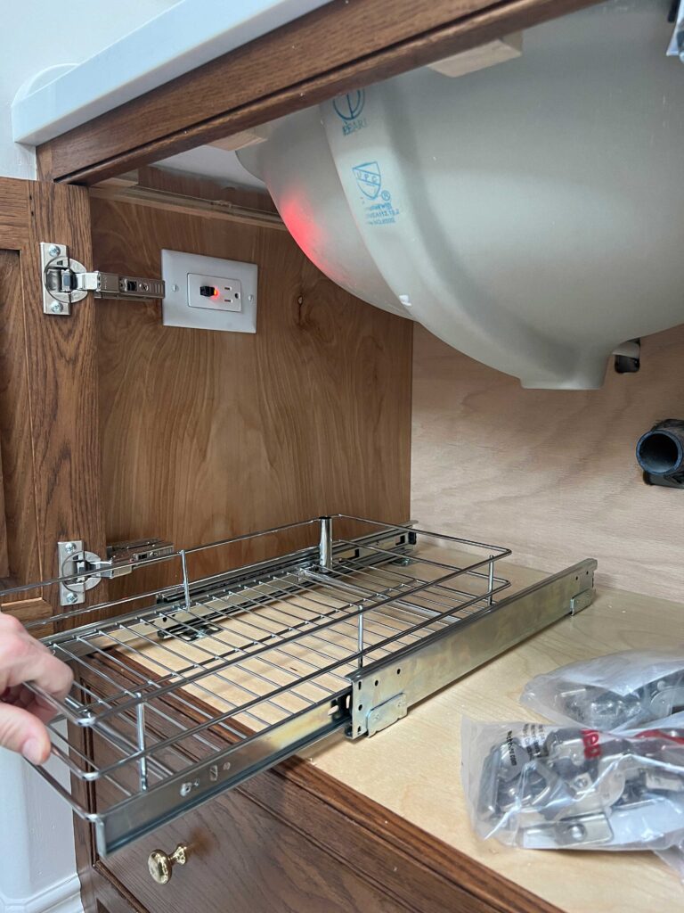 DIY Pull-Out Cabinet Organization for Hair Tools - Erin Zubot Design