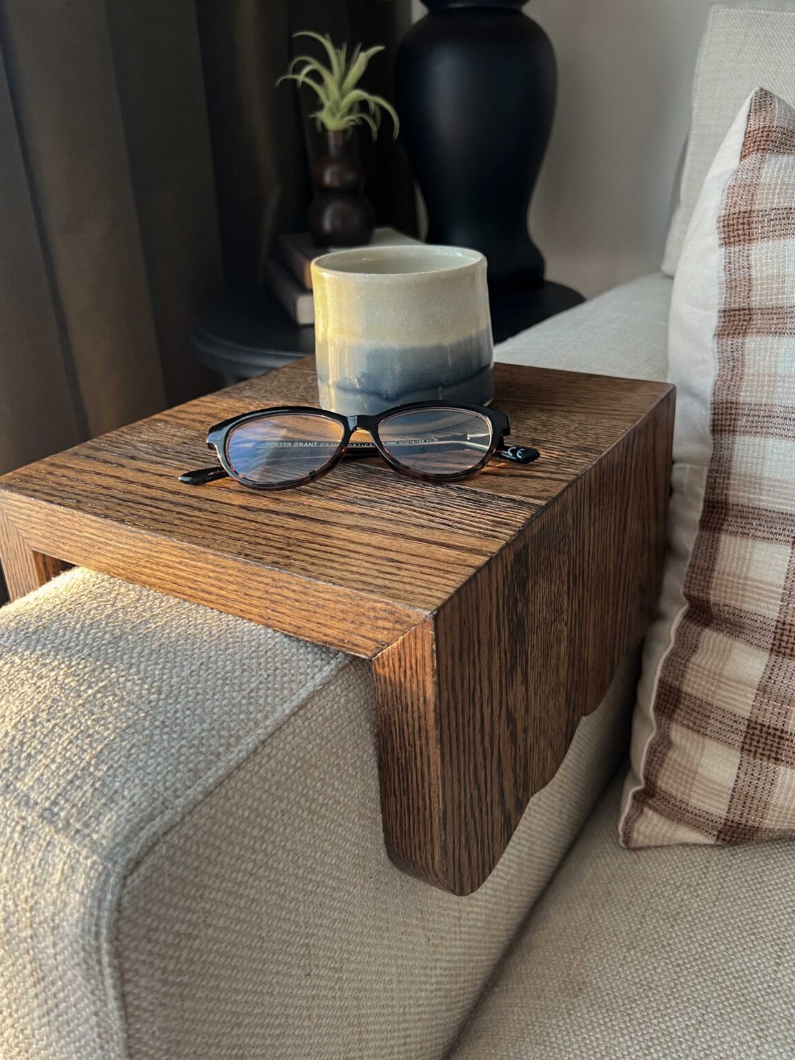 How to Build an Easy DIY Couch Armrest Table Tray - Erin Zubot Design